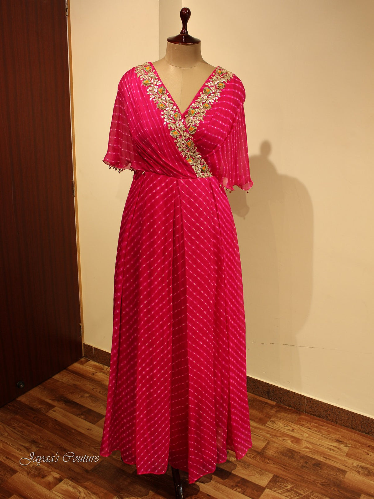 Rani Mothada leheriya gown with belt – JAYAA'S COUTURE