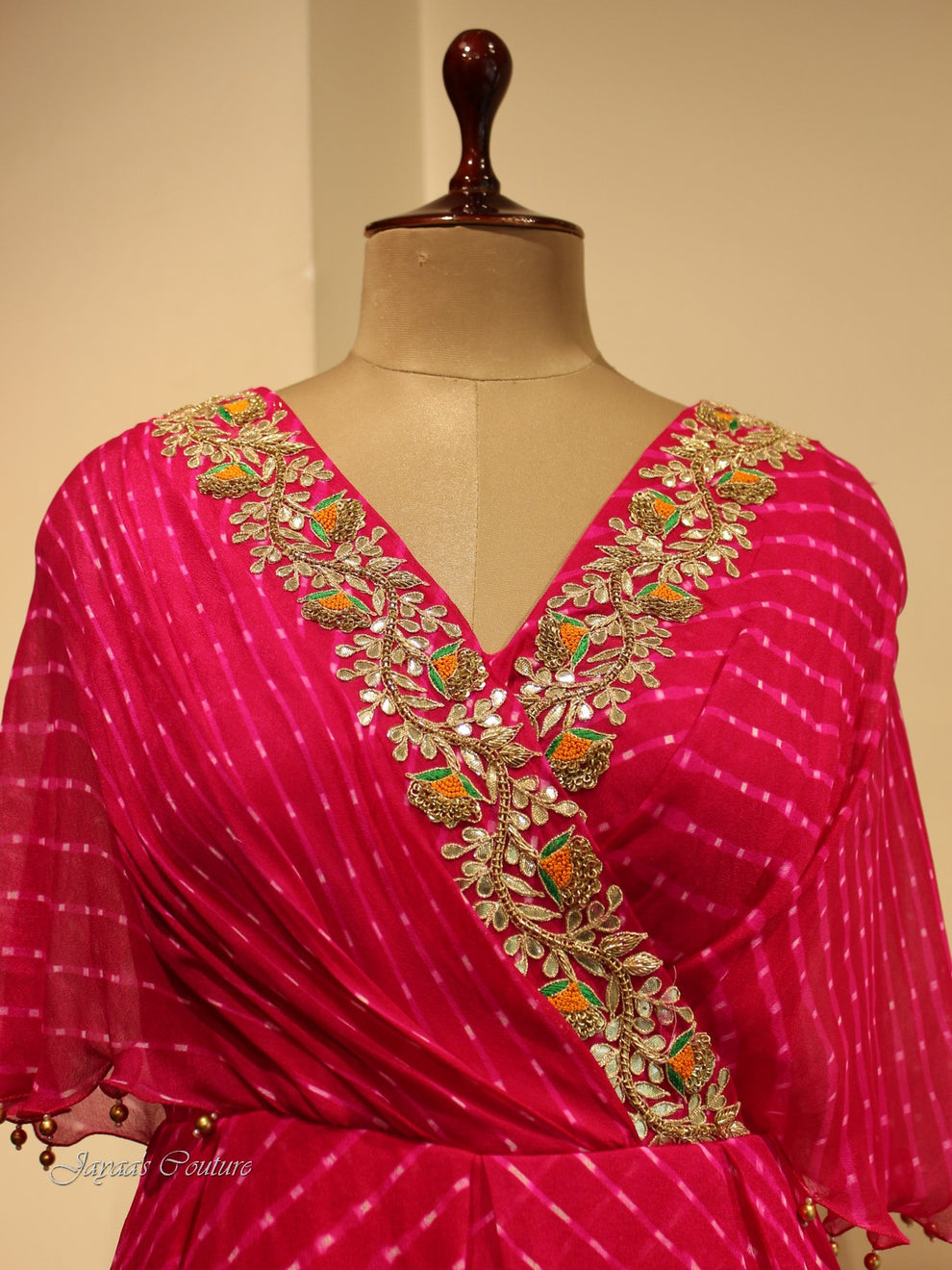 Rani Mothada leheriya gown with belt – JAYAA'S COUTURE