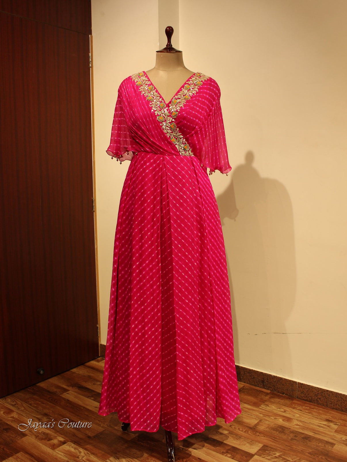 Rani Mothada leheriya gown with belt – JAYAA'S COUTURE